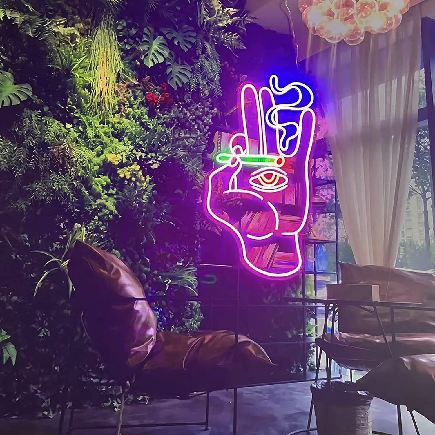 Letrero de neón de ojo de mano YONGSHENG luz de neón rosa azul ...
