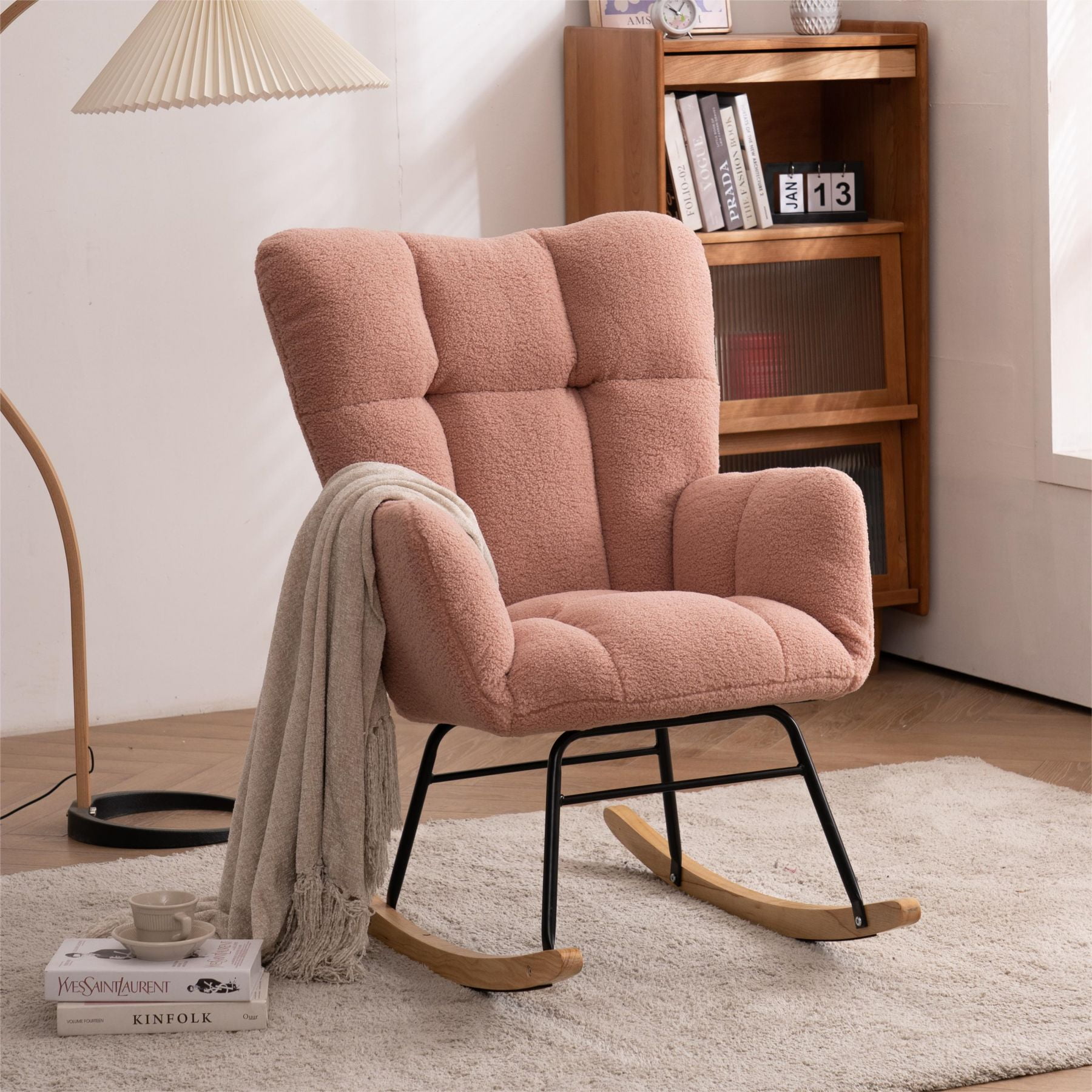 Ouyessir Nursery Rocking Chair Teddy Fabric Upholstered Glider Rocker ...