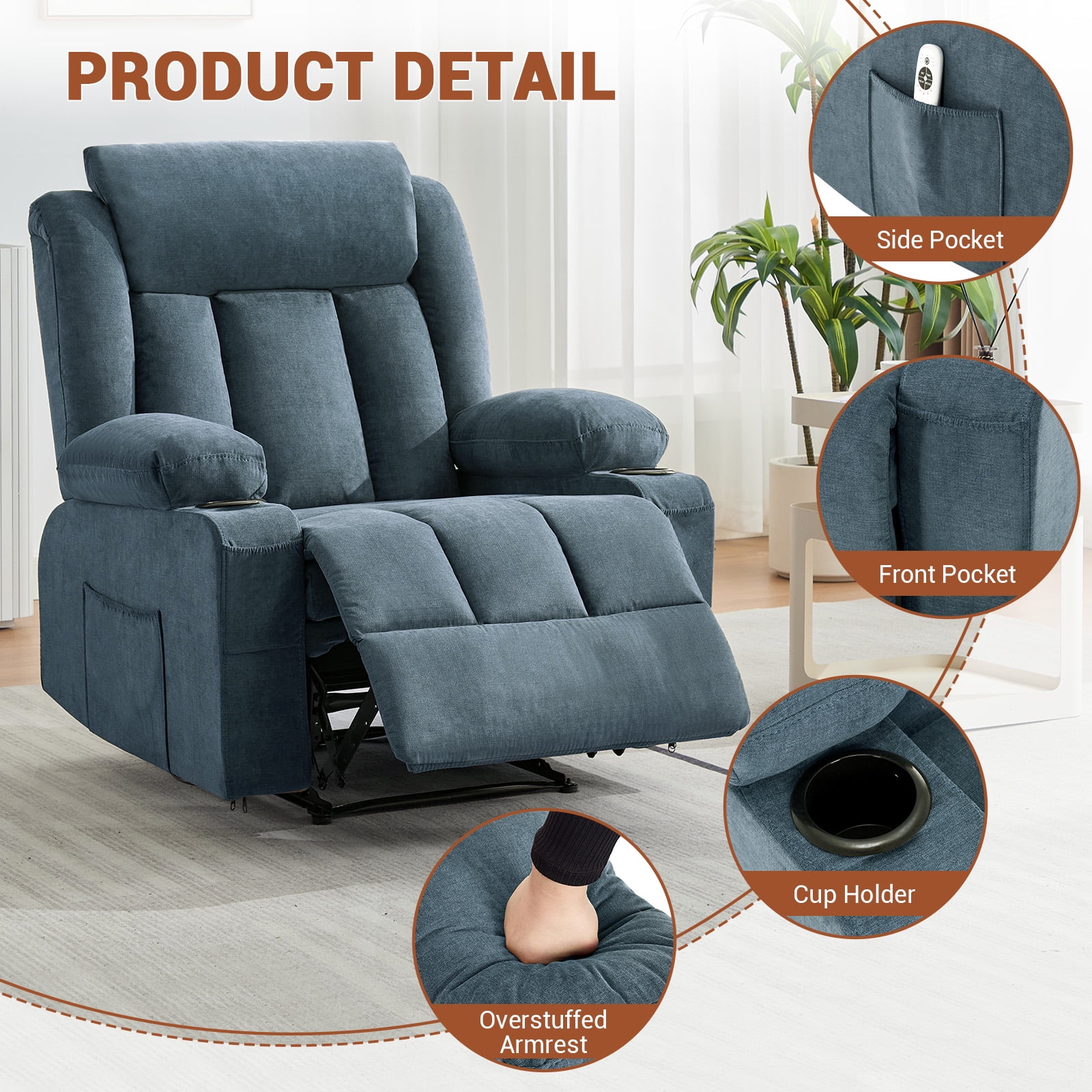 Click here for Intime Swivel Rocker Recliner Chair With Massage A... prices