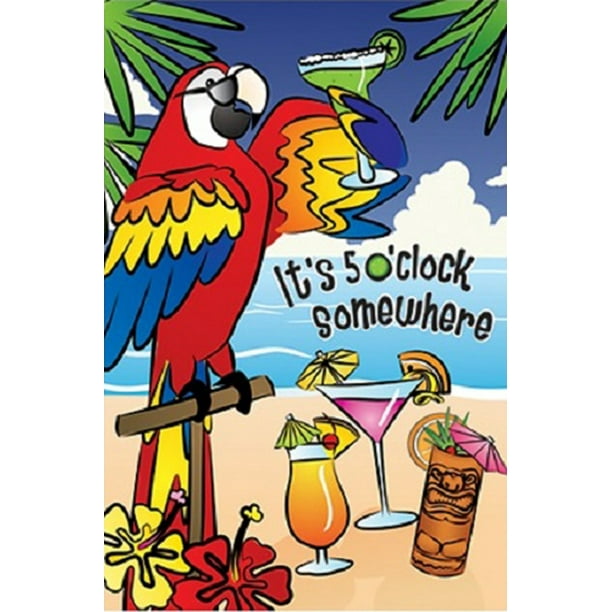 5 O'clock Somewhere Summer House Flag Parrot Beach Large Banner 28"x40 ...