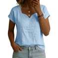 Casual V Neck Solid Color Short Sleeve T Shirt Peach Collar Top for ...