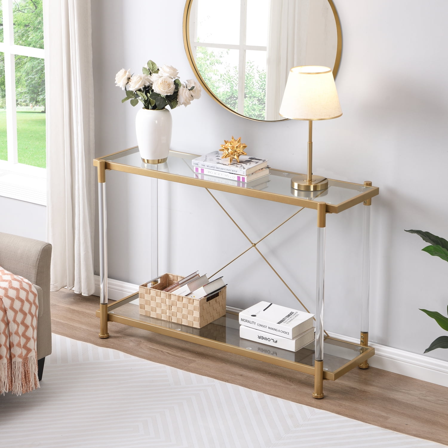 Holaki Rectangle Glass Side Table, Acrylic Golden Sofa Table, Console ...