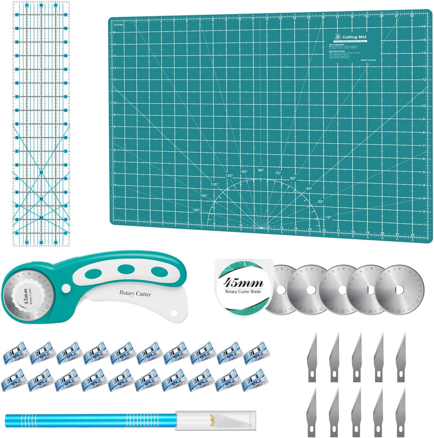 Walmart Rotary Cutter Quilting Kit - 45mm Cutter, 5 Blades, A2 Mat ...