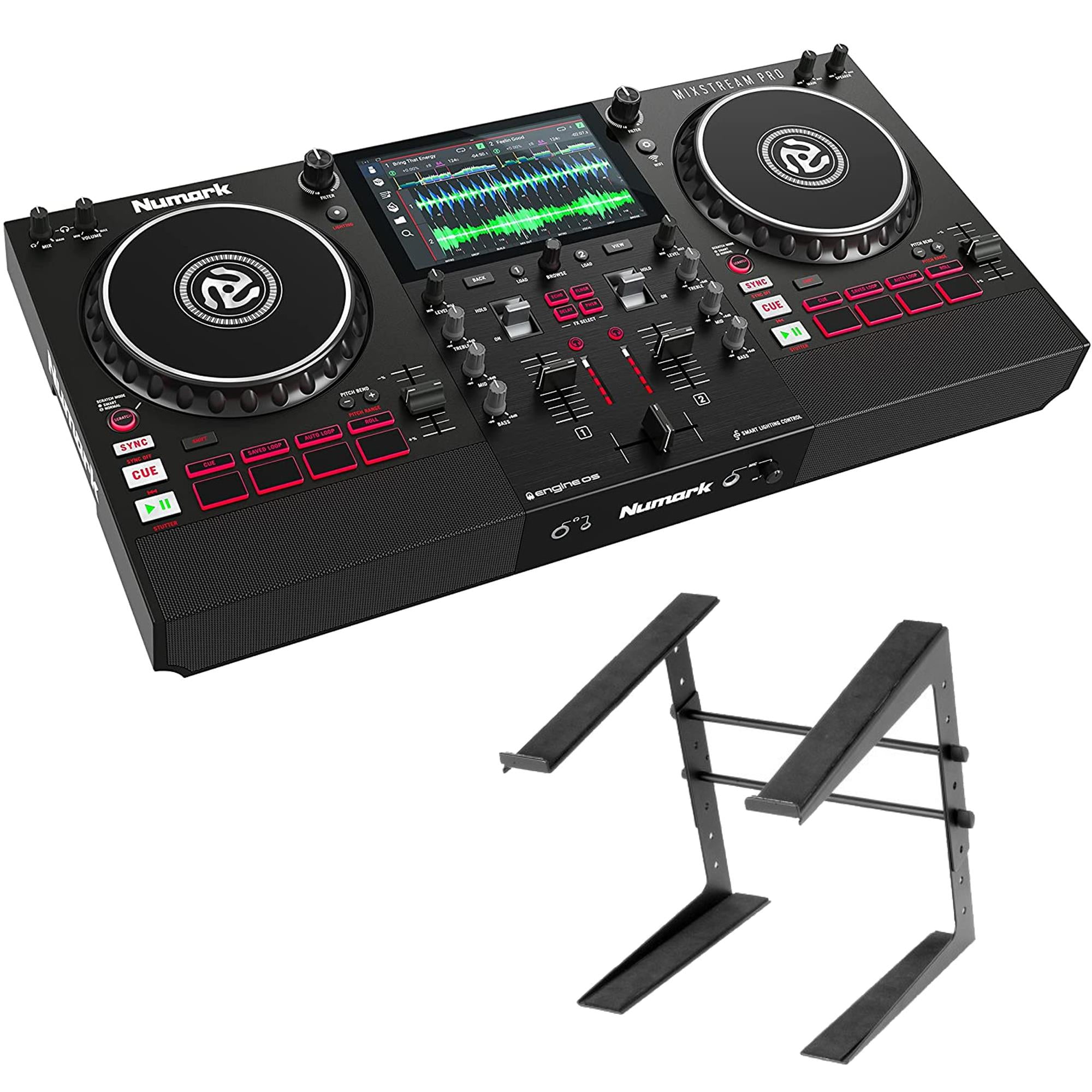 Numark Mixstream Pro Standalone DJ Controller with Speakers + Stand for ...