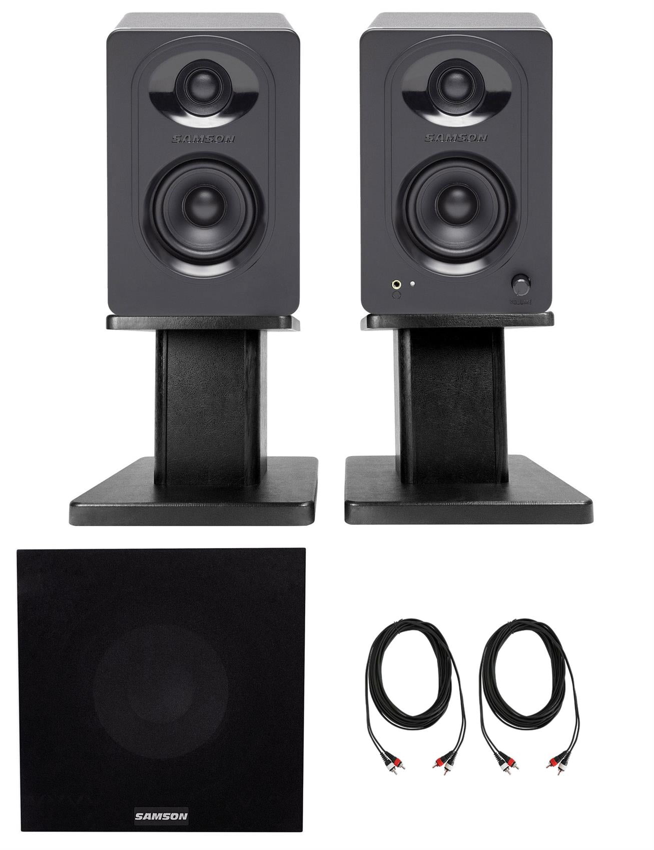 2) Samson M30 3" Gaming Twitch Live Stream Monitors w/Bluetooth+Stands ...