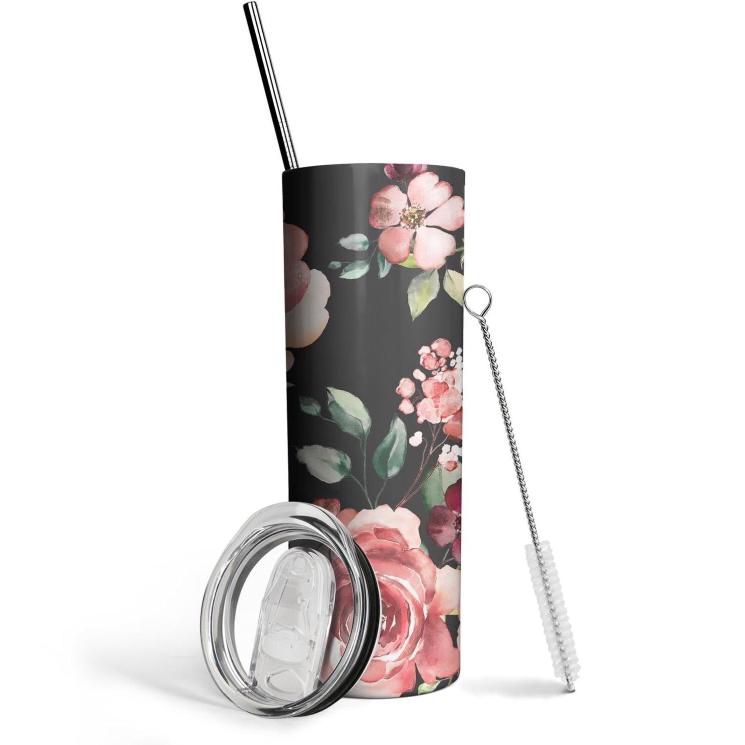Flower Tumbler 20 Oz Travel Coffee Mug Floral Print Skinny Tumblers ...