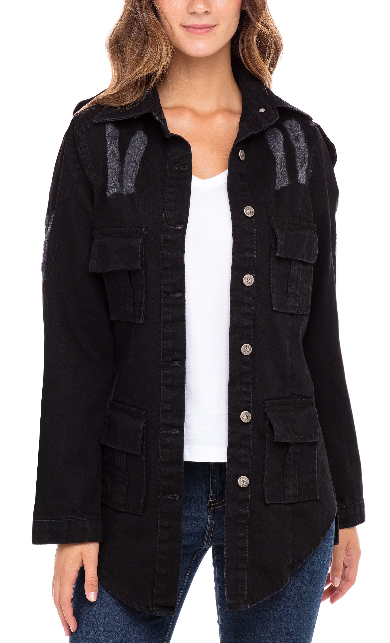 SKYLINEWEARS Women Ripped Jean Jacket Distressed Boyfriend Long Sleeve ...