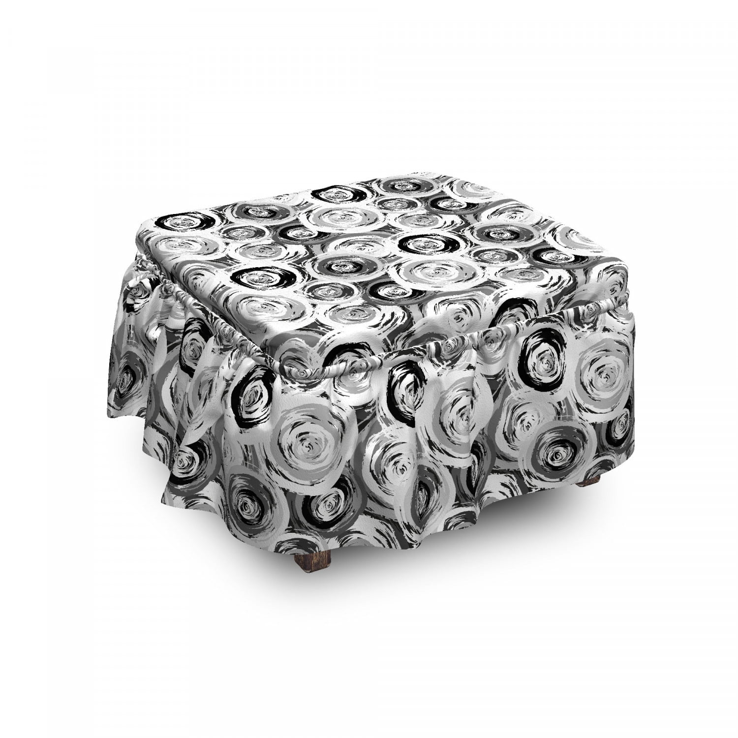 Abstract Ottoman Cover, Modern Minimalist Circles, 2 Piece Slipcover ...