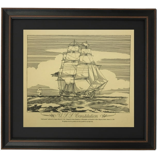 Framed Drawing of the USS Constitution. Replica Prints by Patriot Gear ...