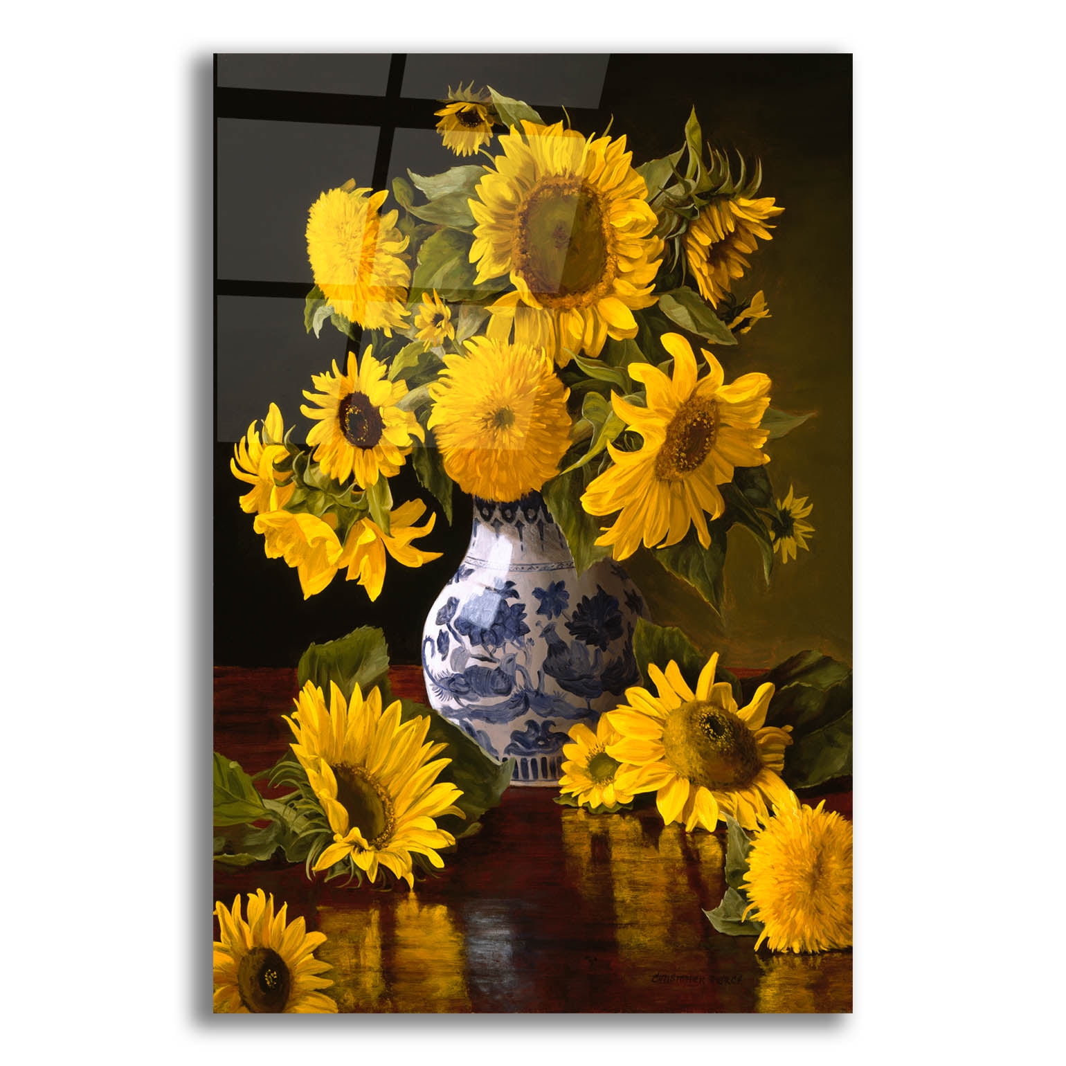 Epic Art 'Sunflowers In Blue & White Chinese Vase' by Christopher ...