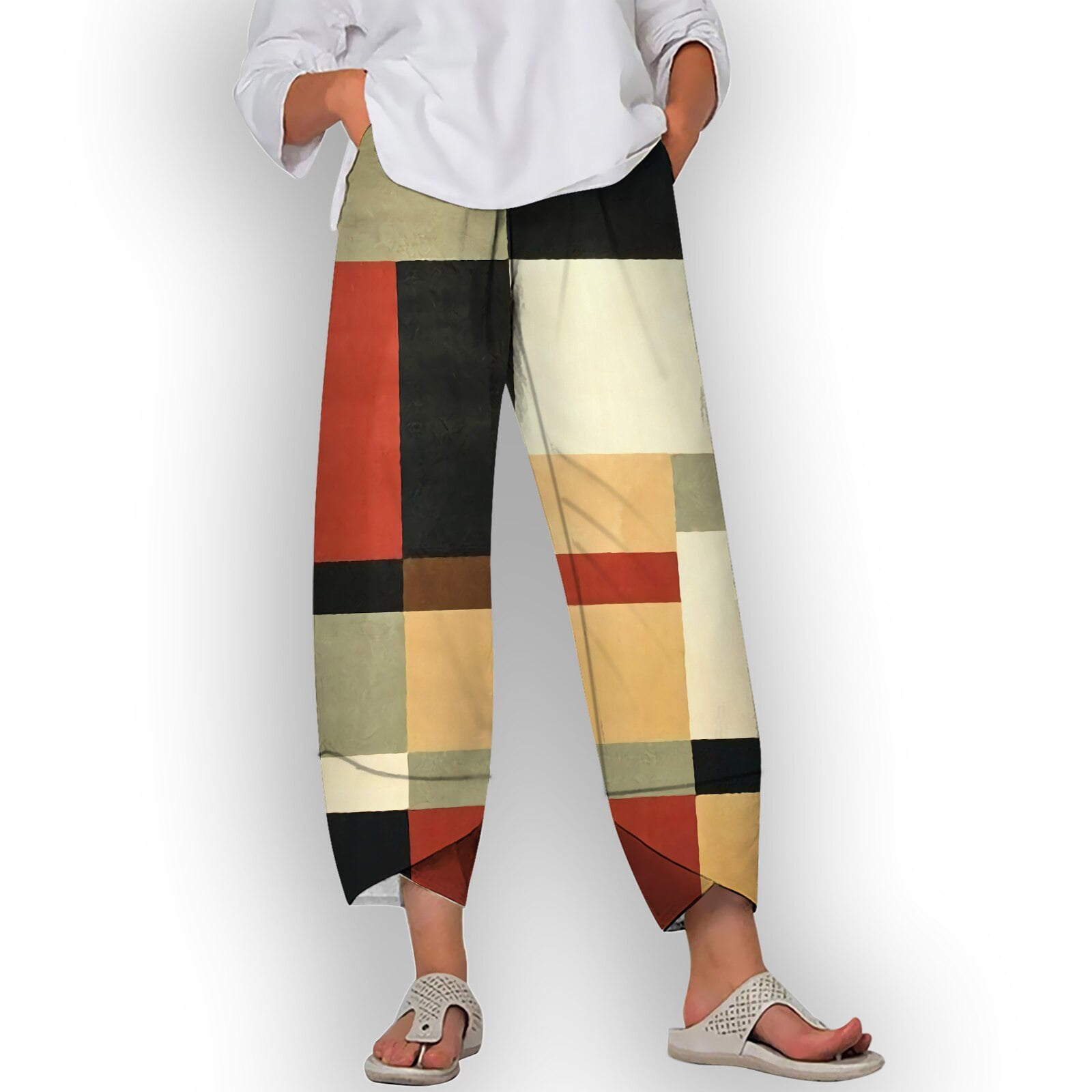 CLOOCL Colors Pants Women Street Wear Double Pocket Patchwork Effect ...