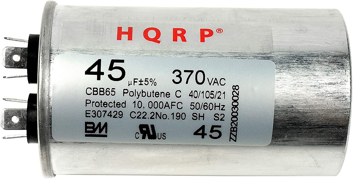 HQRP 45uF 370V Run Capacitor AC Electric Motor Start HVAC Blower ...