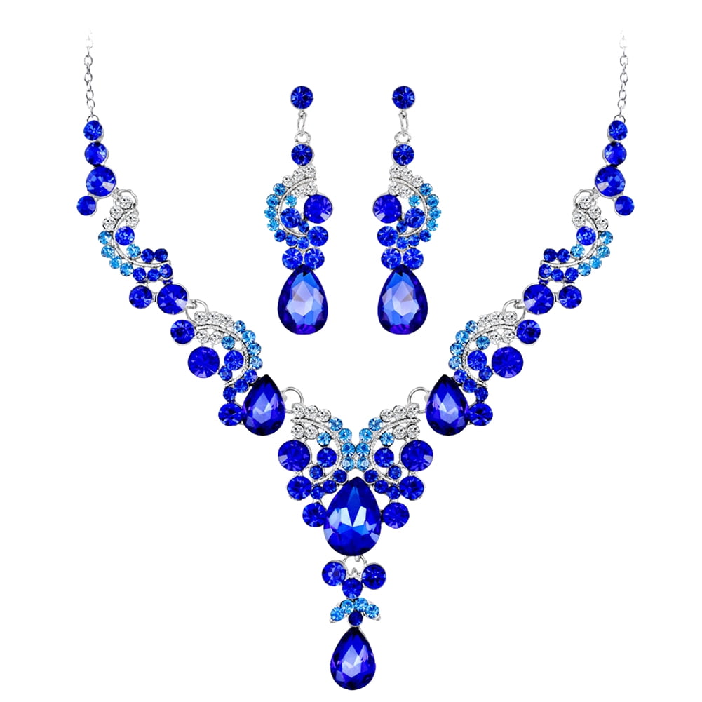 OPOLSKI Luxury Water Drop Rhinestone Inlaid Necklace Earrings Jewelry ...
