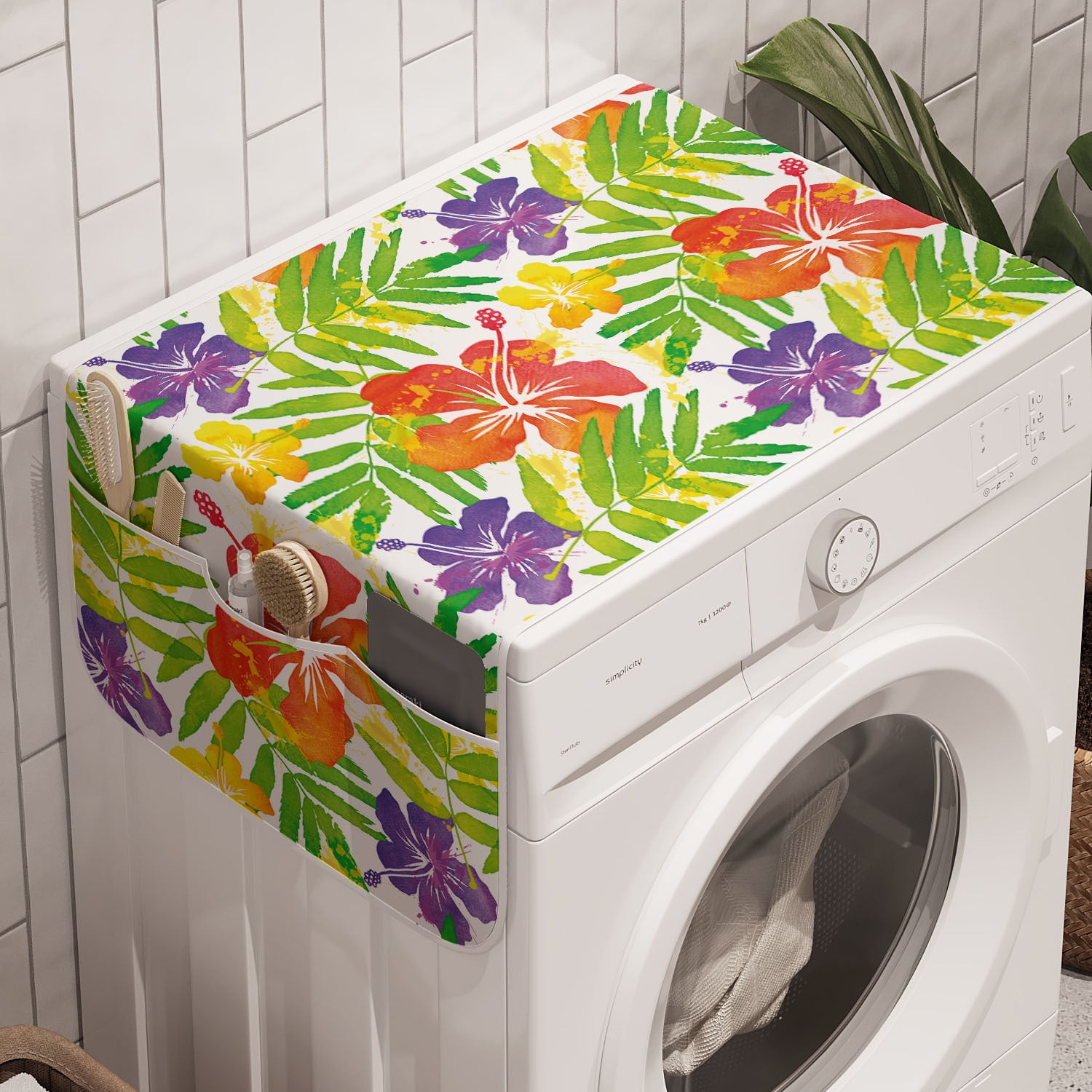 Exotic Washing Machine Organizer, Pattern of Hibiscus Blossom Branches ...