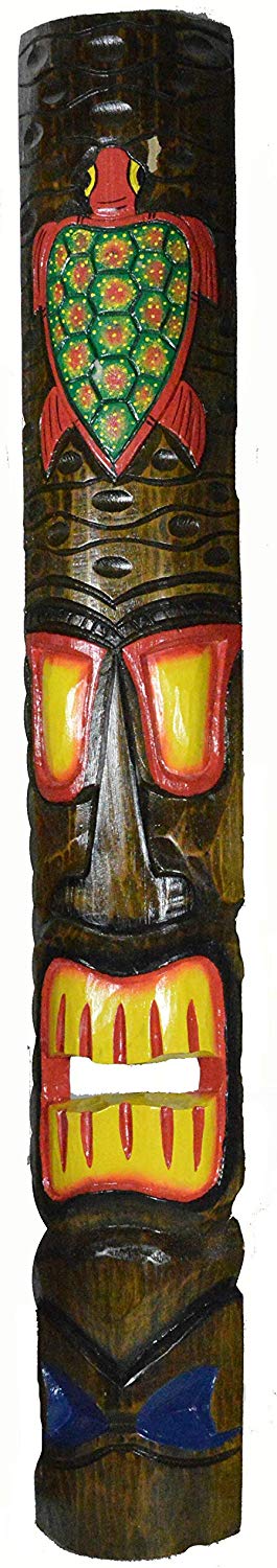 39 IN HAND CARVED BEAUTIFUL POLYNESIAN TIKI GOD MASK SEA TURTLE DESIGN ...