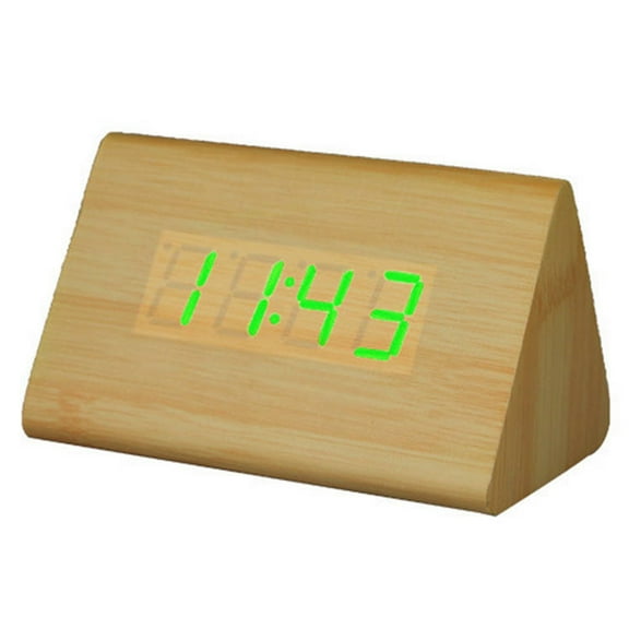 Modern Triangle Wood LED Wooden Alarm Desk Clock Thermometer Classical ...