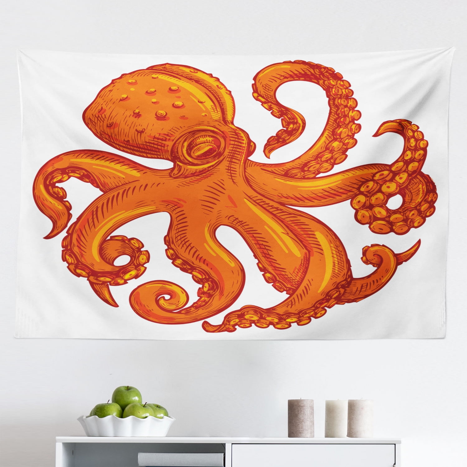 Octopus Tapestry, Illustration of an Octopus Holding a Ships Anchor in ...