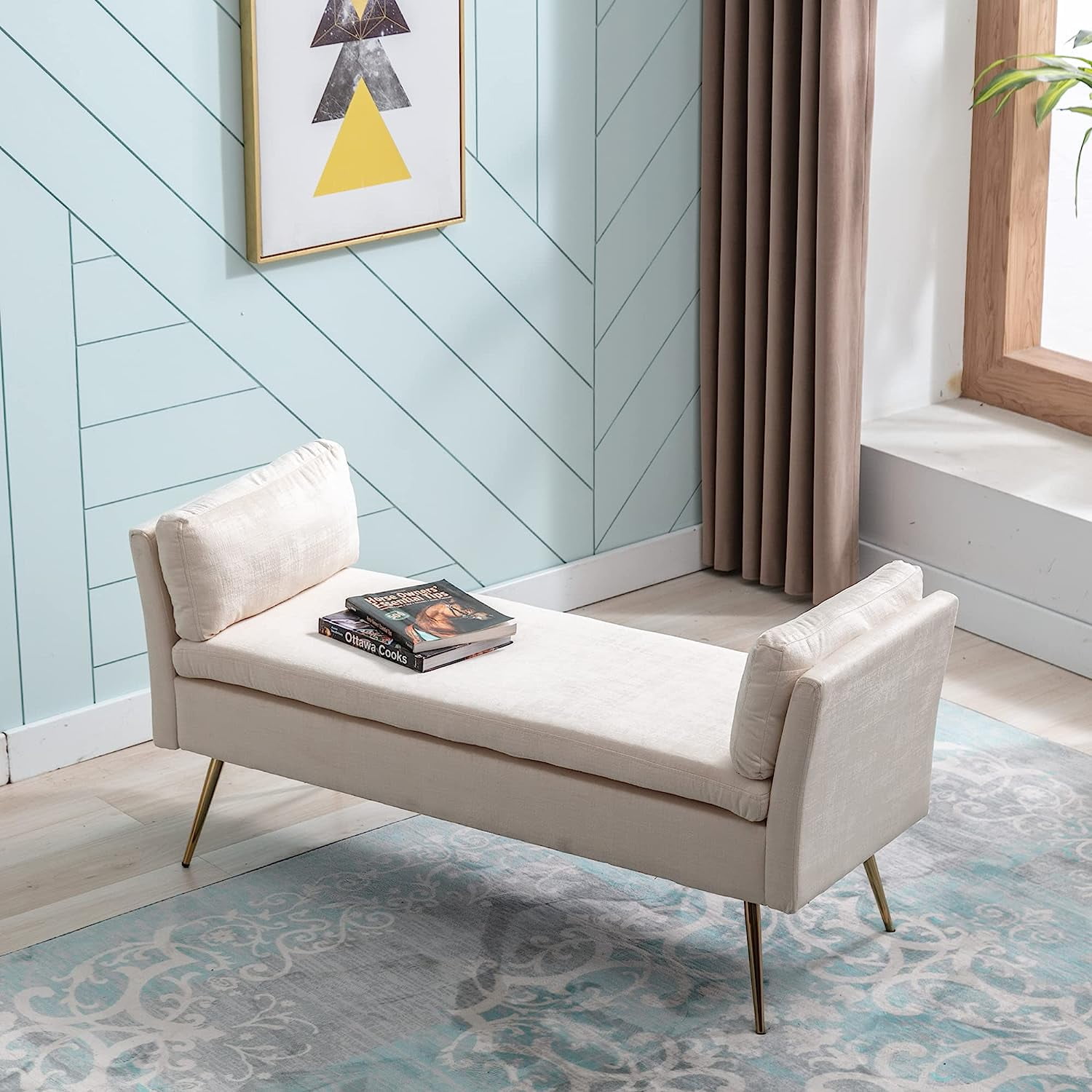 Velvet End Bed Ottoman Bench, Upholstered Bedroom Stool, Traditional ...