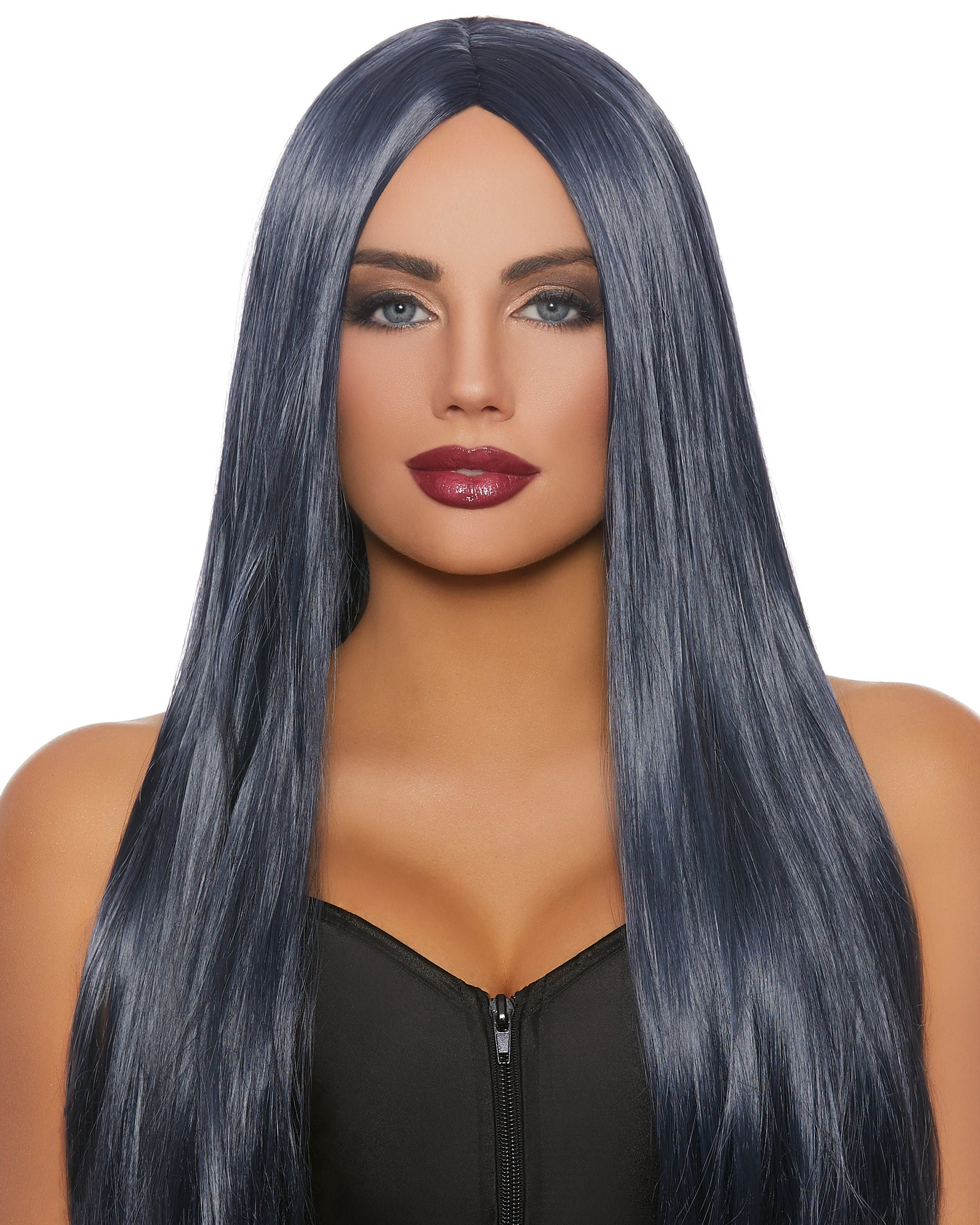 Midnight Black Extra Long Straight Wig Adult Halloween Accessory ...