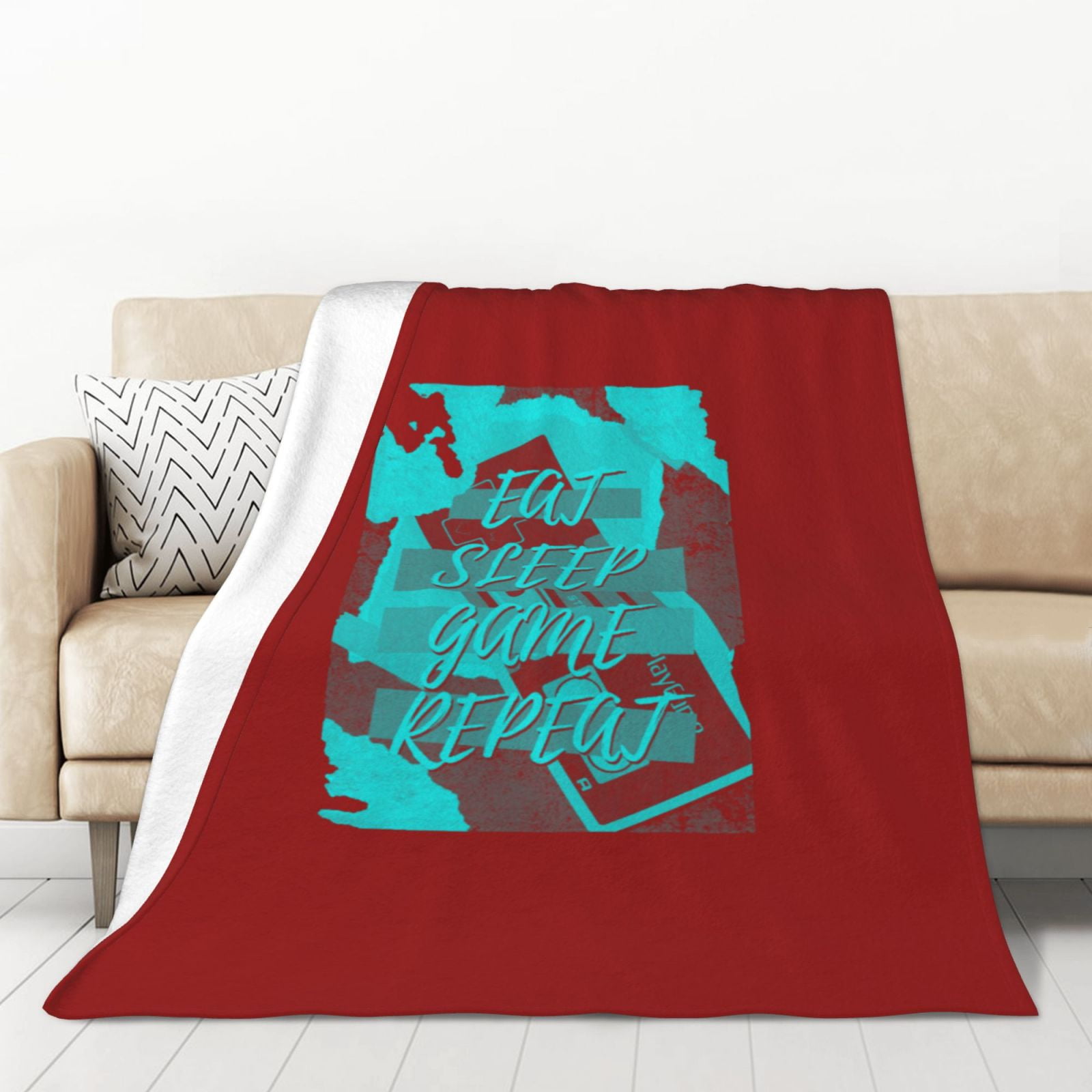 XMXT Throw Blankets, Eat Sleep Game Repeat Sticker Stamp Red Bed ...