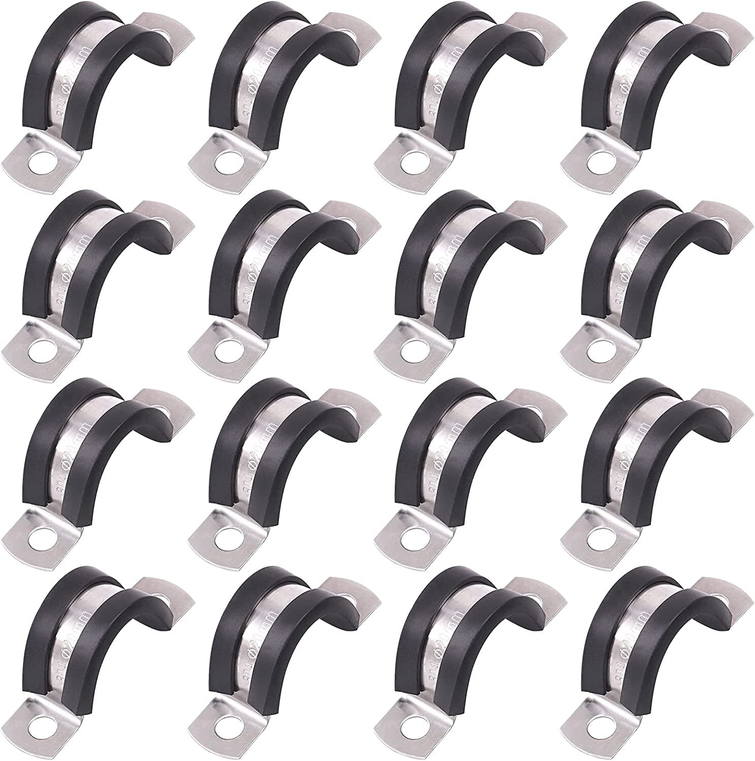 16Pcs 20MM 2 Hole U-Tube Strap Clamp Set 304 Stainless Steel Rubber ...