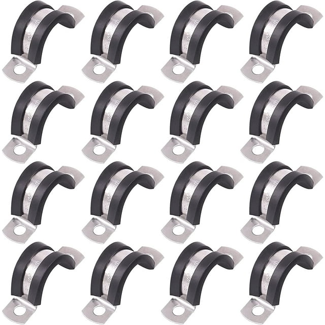 16Pcs 20MM 2 Hole U-Tube Strap Clamp Set 304 Stainless Steel Rubber ...