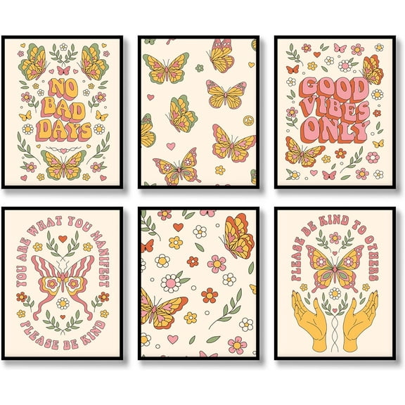 Cute Boho Flower Retro Abstract Floral Wall Art Potted Plant Poster ...