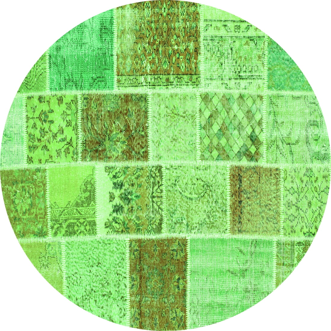 Ahgly Company Indoor Round Patchwork Green Transitional Area Rugs, 6 ...