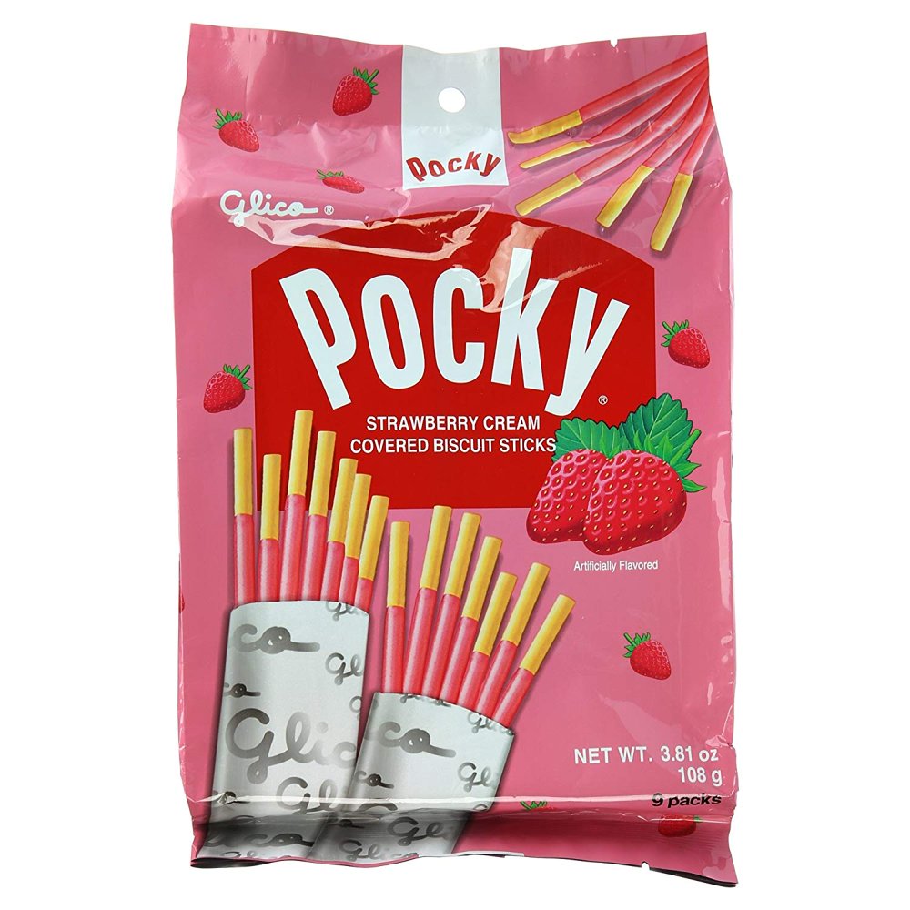 Glico Pocky, Strawberry Cream Covered Biscuit Sticks (9 Individual Bags ...