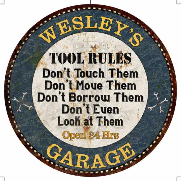 WESLEY'S Garage Rules 12" Round Metal Sign Garage Wall Décor ...