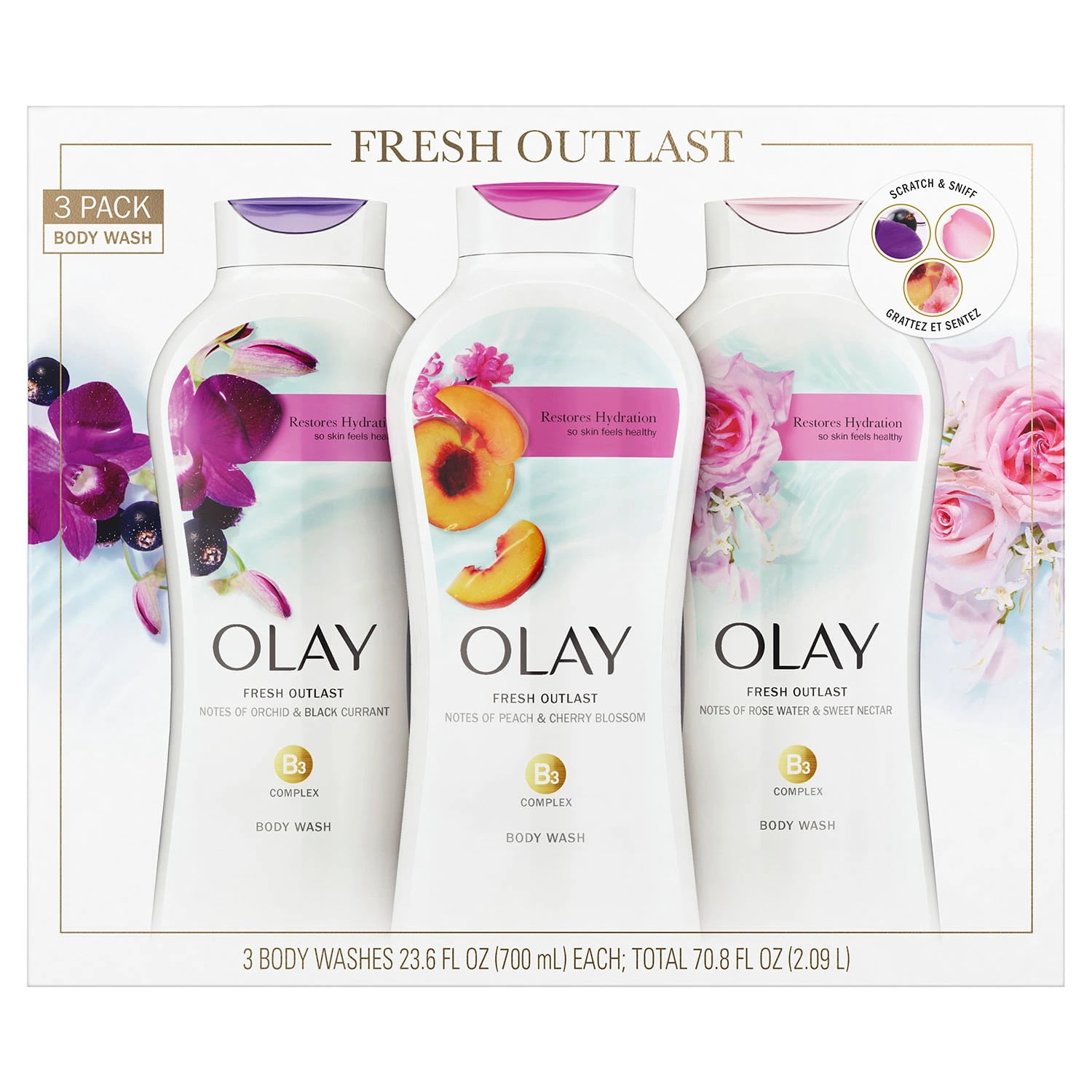 Olay Fresh Outlast Body Wash, 23.6 Fluid Ounce (Pack of 3) - Walmart.com
