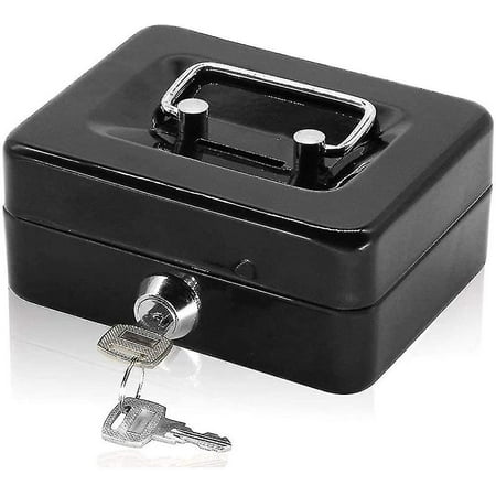 Cash Box With Key Lock, Double Layer Metal Portable Money Box And 2 ...
