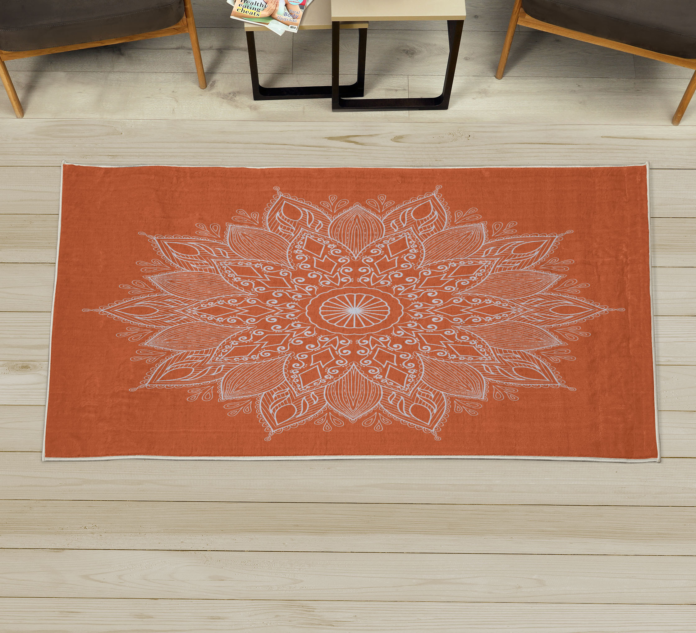 Mandala Decorative Rug, Lotus Inspired Flower Lace Circle Ornate Retro ...