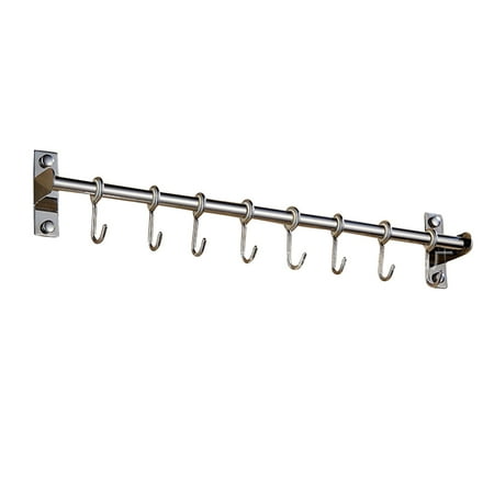 Stainless Steel Hanging Rod with Hooks Wall Mounted Utensil Hanging ...