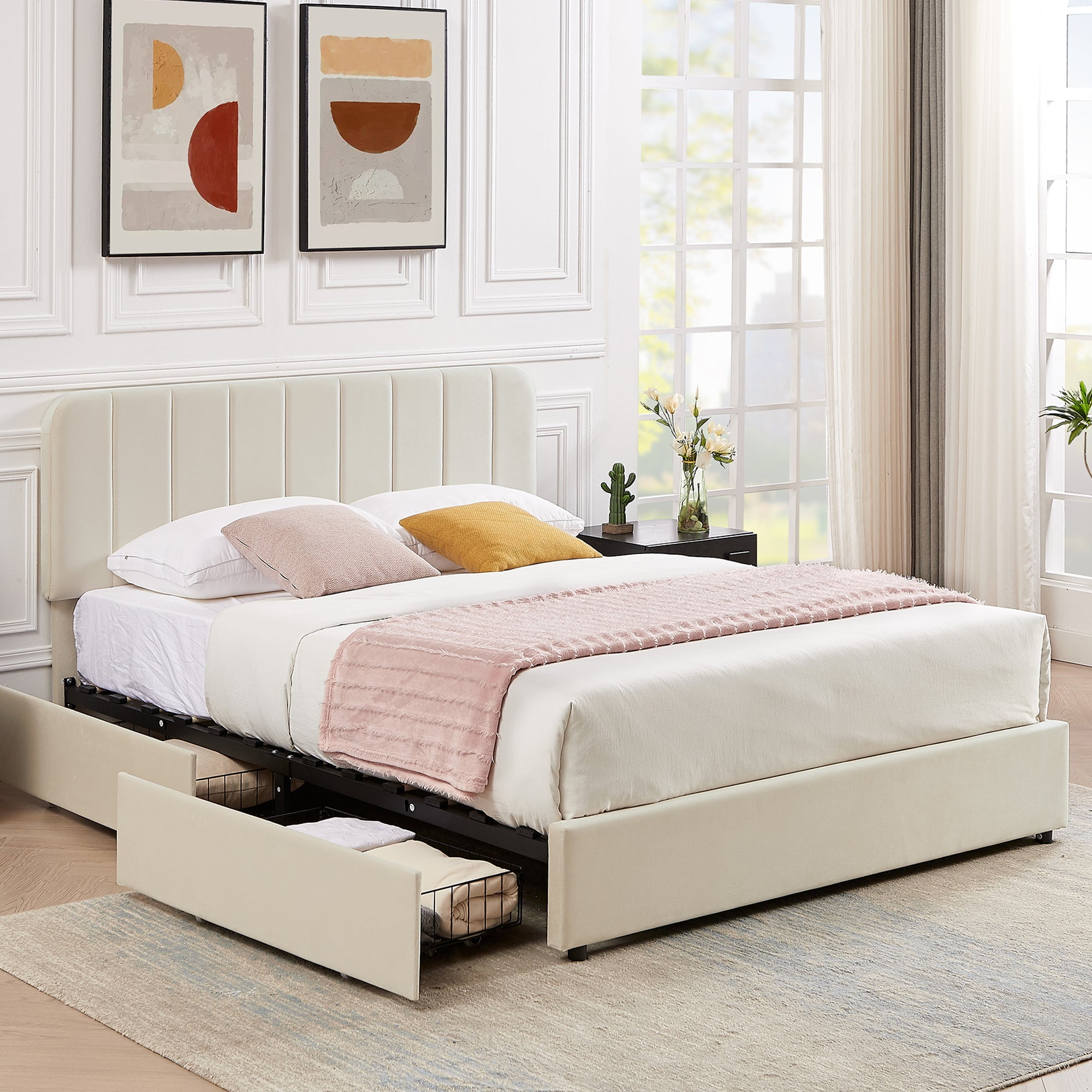 Click here for Vecelo Full Upholstered Platform Bed Frame With 4... prices