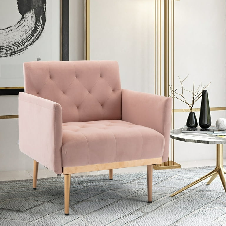 Velvet Accent Armchair for Living Room Modern Tufted Accent Chair Single Sofa Armchair with Rose Gold Metal Legs Upholstered Reading Club Chairs for