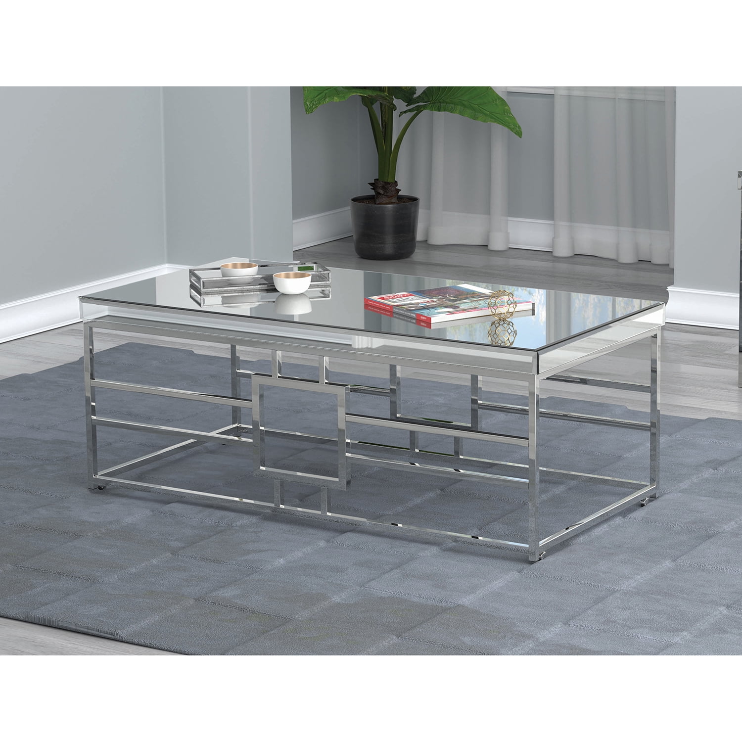 Geometric Frame Rectangular Coffee Table Chrome - Walmart.com