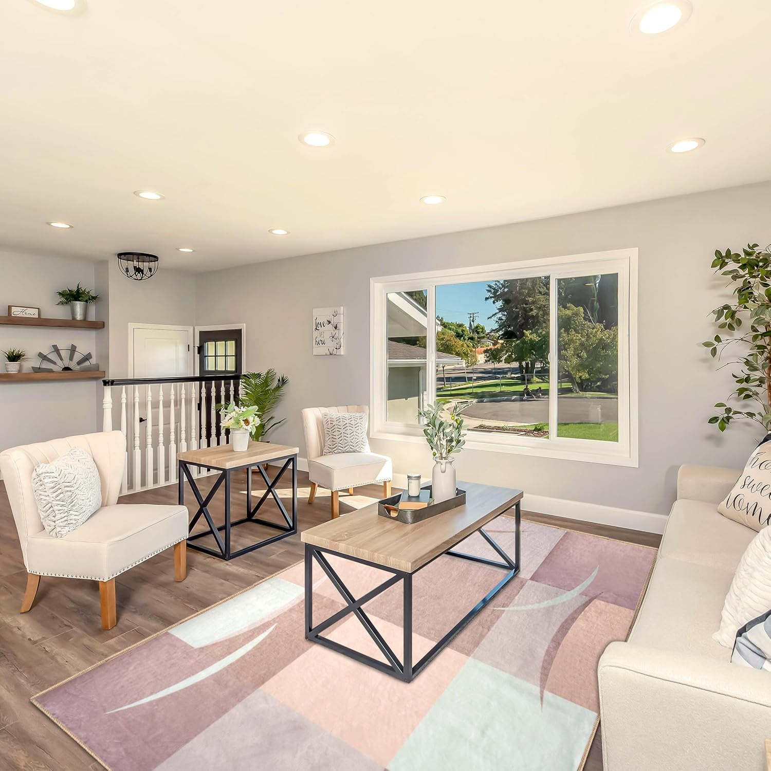 Washable Area Rug 5x7 Beige - Elegant Non Slip Low Pile Carpet for ...