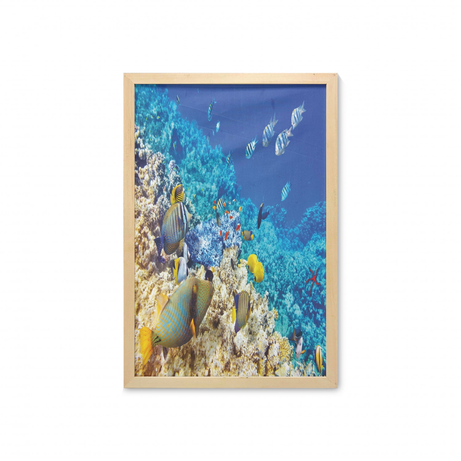 Fish Wall Art with Frame, Barrier Reefs Covered Sea with Lagoon and ...
