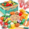 SYNCFUN 68 Pcs Cutting Play Food, Fake Food for Kids Kitchen, Cuttable ...