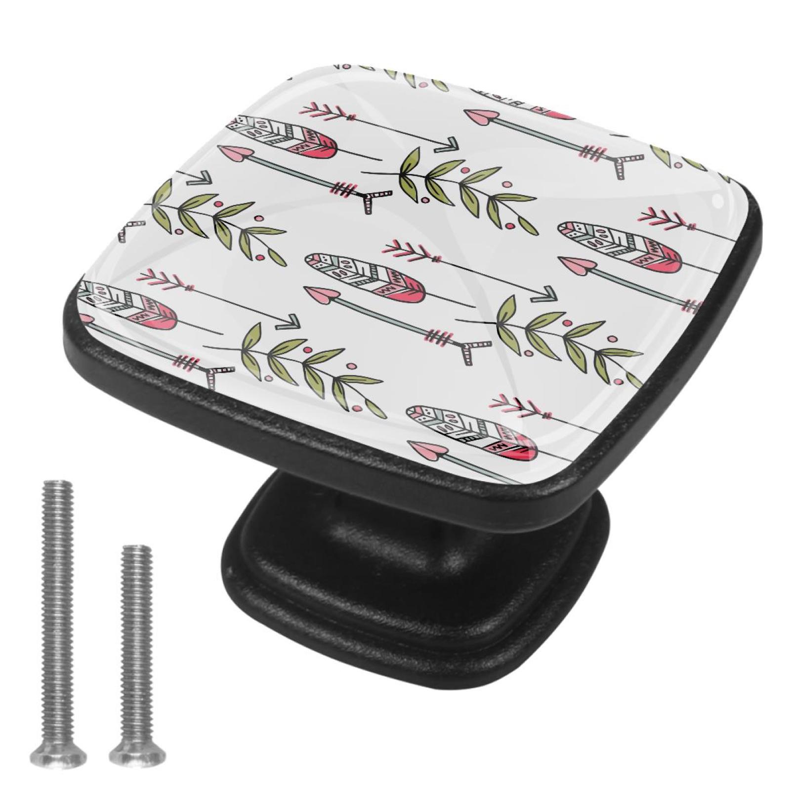 4 Pcs Cabinet Handle Drawer Pulls Tribal Arrows Knobs with Screws Square Furniture Office ...