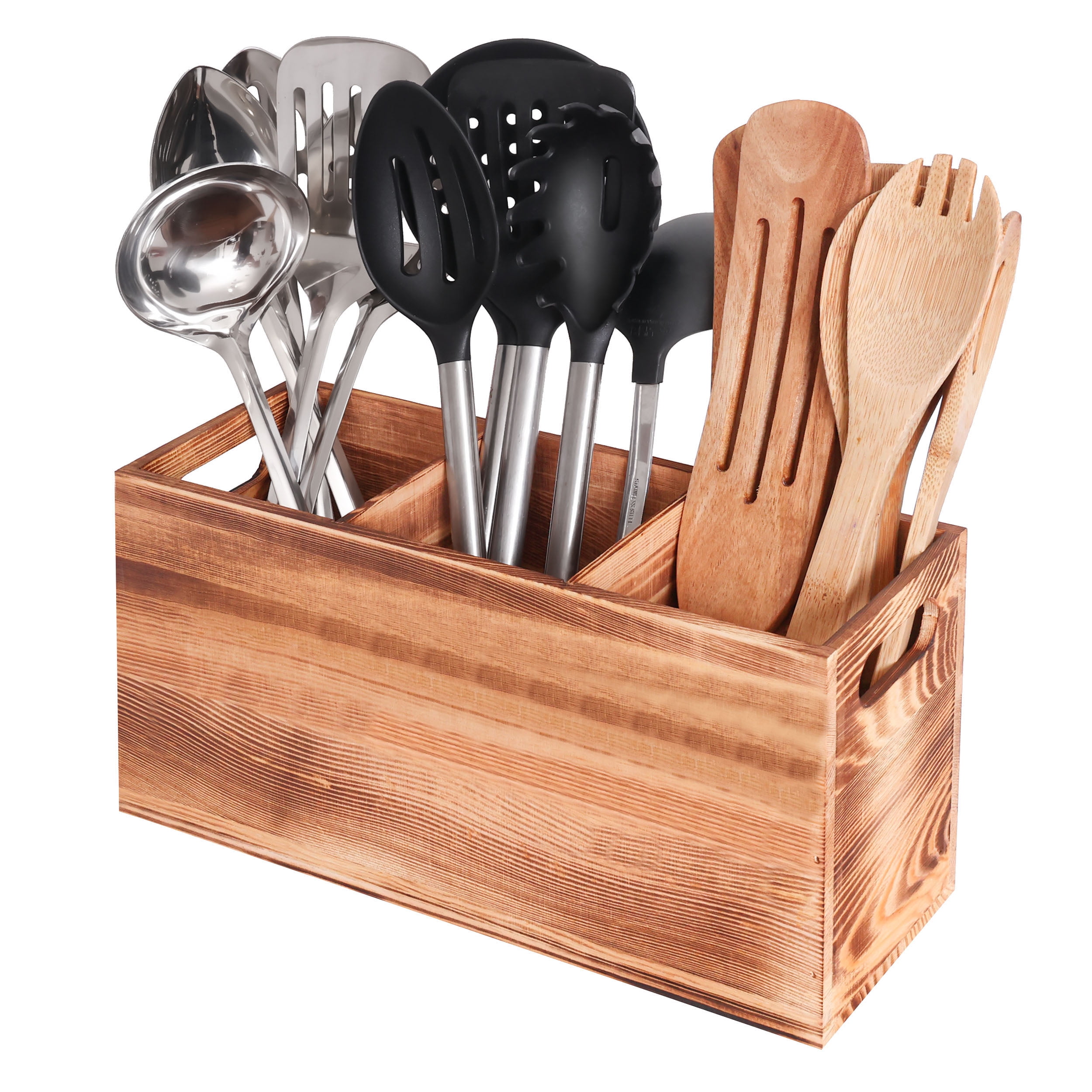CB Accessories Utensil Holder Crock in Rustic Wood for Cooking Tools Storage (Large) - Walmart.com