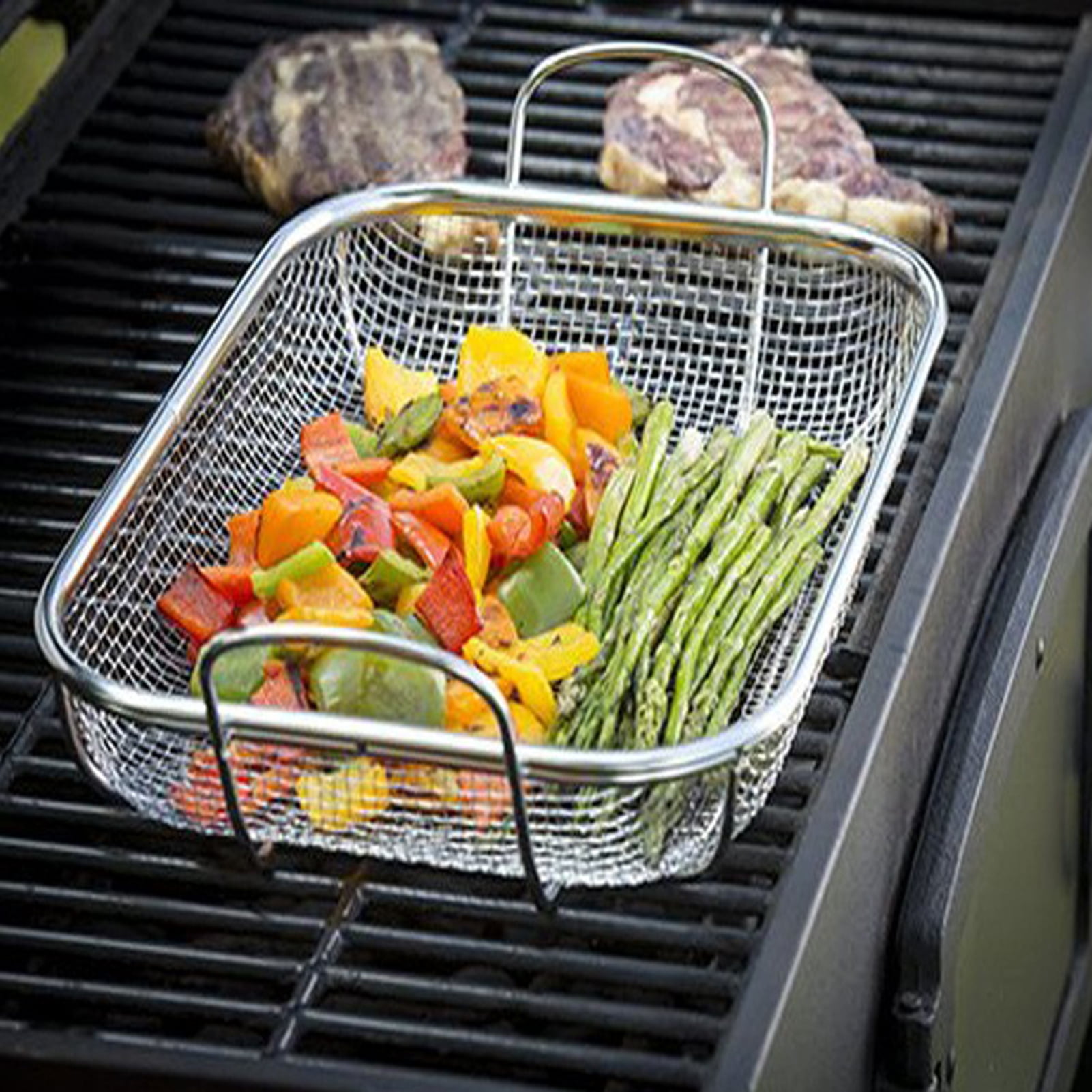Washranp Stainless Steel Grill Basket with Two Handles,Square Shape ...