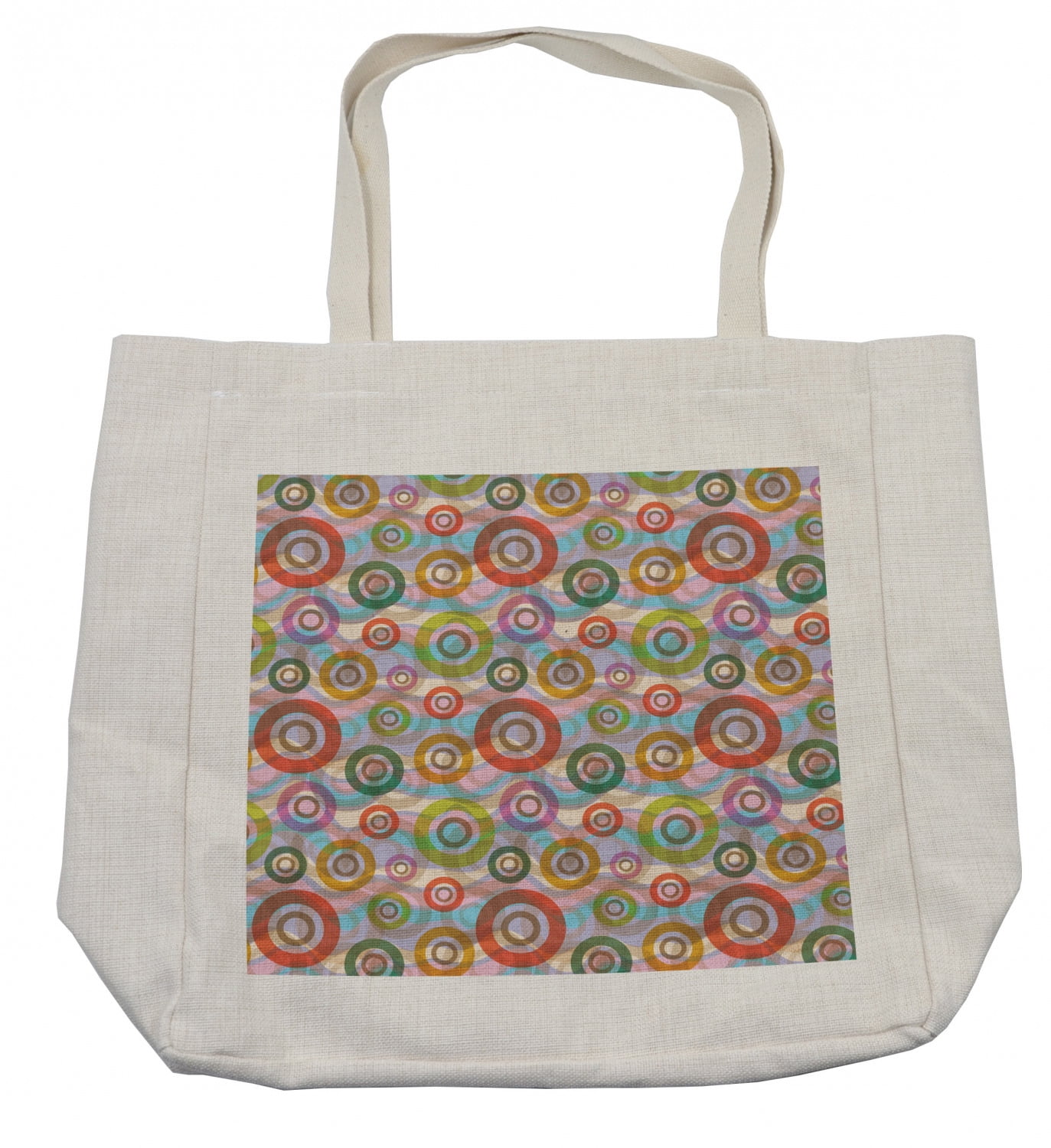 Retro Shopping Bag, Hippie Style Punk Sixties Circles Ring Shapes Round ...