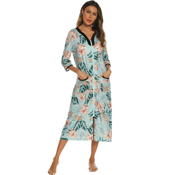 Womens Robes: AMITOFO Lightweight Summer Robe for Women Zip up 3/4 ...