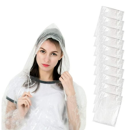 10 pieces Transparent rain poncho disposable with hood - Walmart.ca