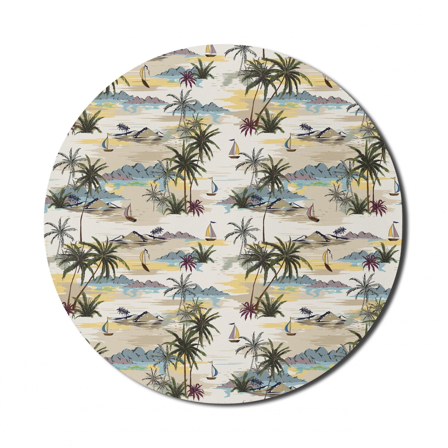 Tropical Mouse Pad for Computers, Hand Drawn Pastel Hawaiian Scene with ...