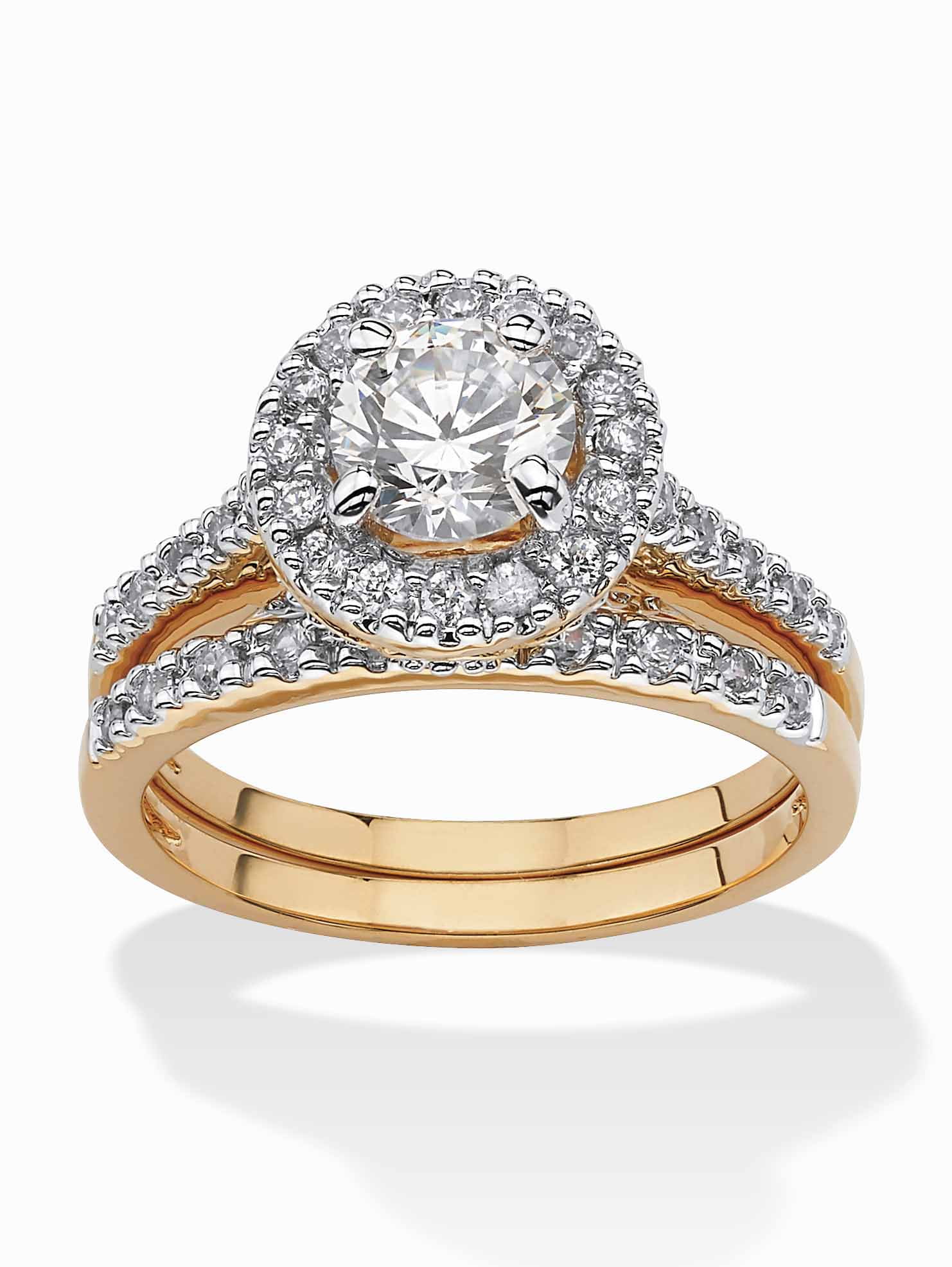 PalmBeach Jewelry 1.79 TCW Round Cubic Zirconia 18k Gold-Plated Bridal ...