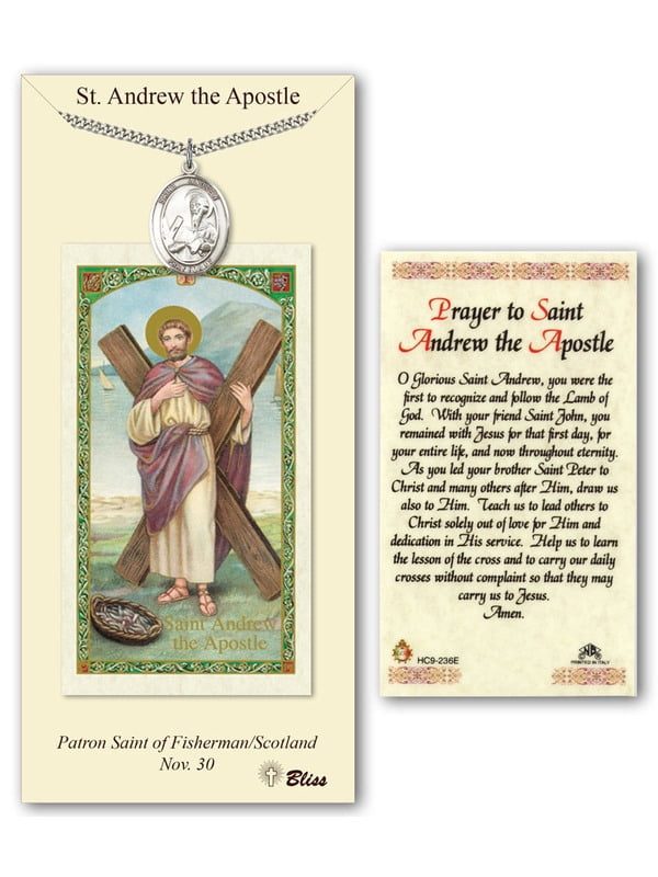 Pewter St. Andrew the Apostle medal on an 24 inch Heavy Curb Chain with ...
