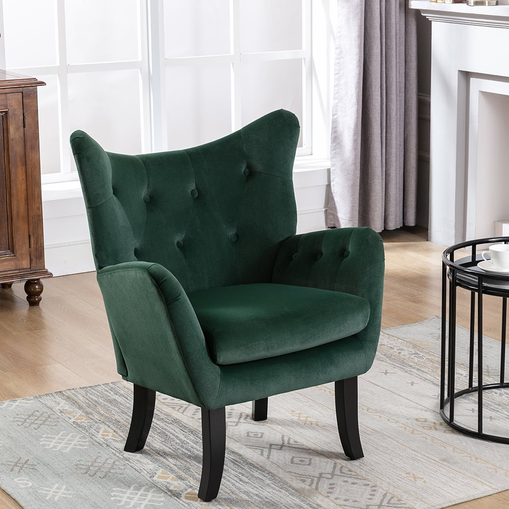 Canddidliike Modern Velvet Armchair, Tufted Button Chair with Wooden ...